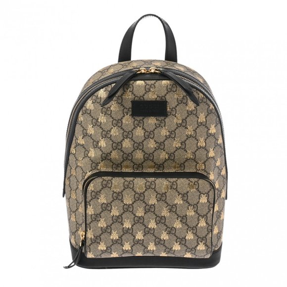 Gucci | Bags | Gucci Gg Supreme Backpack Bee Greigeblack 42742 Unisex ...